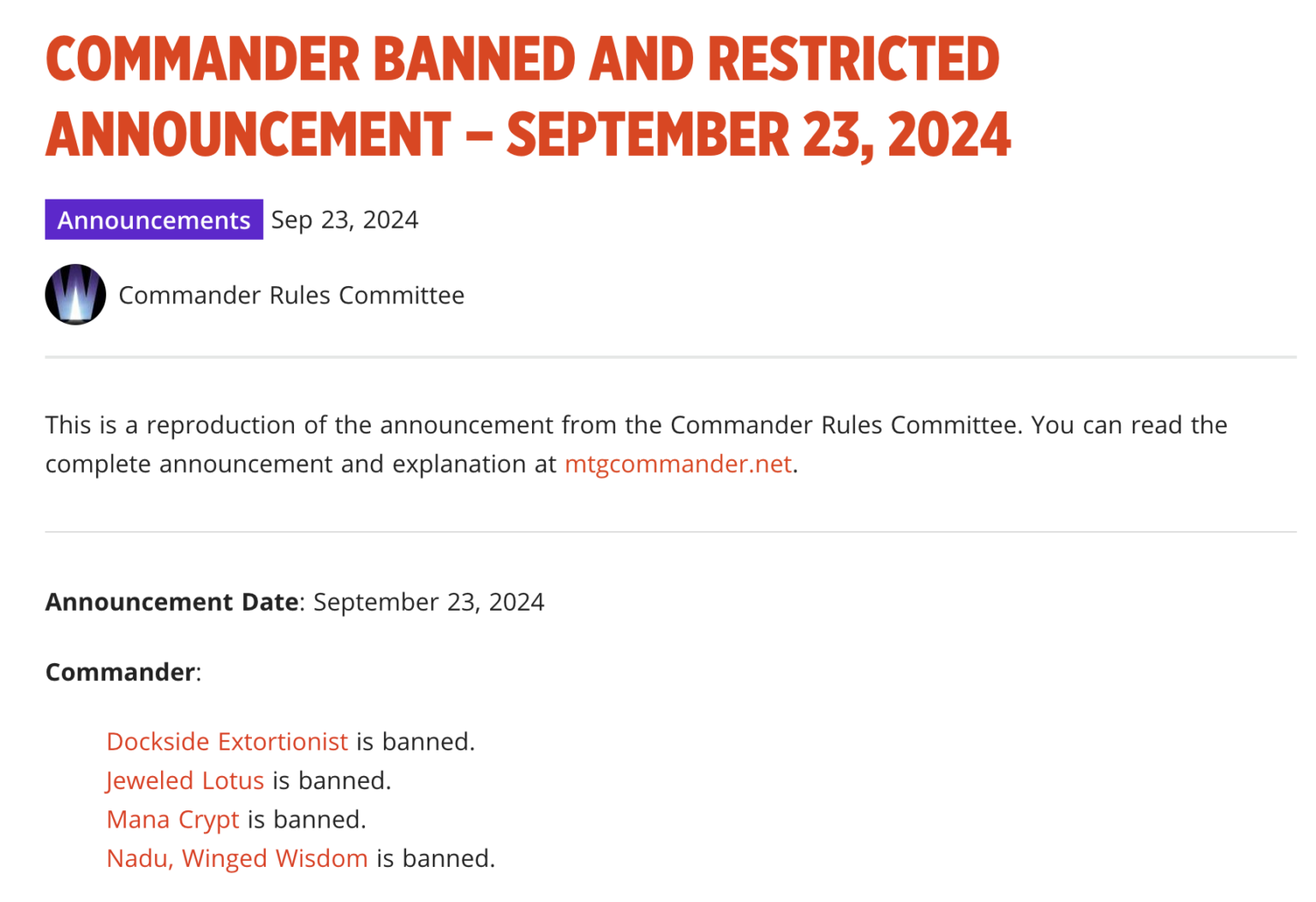 Commander Bans Mana Crypt, Dockside Extortionist, Jeweled Lotus, and ...