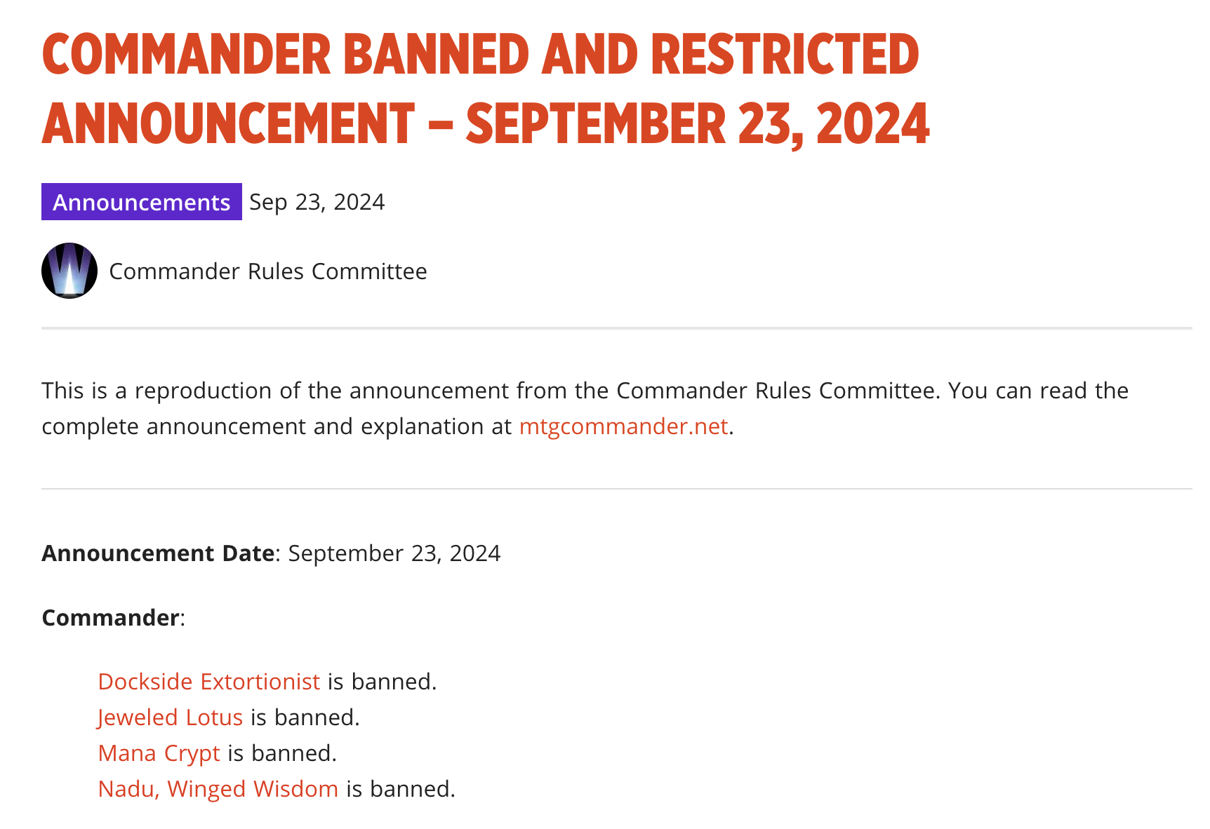 Commander Bans Mana Crypt, Dockside Extortionist, Jeweled Lotus, and ...